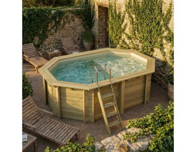Piscine hors sol en bois NEMO 4.3 x 3 - H.1.31 m avec plage, sable ...
