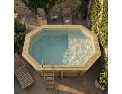Piscine hors sol en bois NEMO 4.3 x 3 - H.1.31 m avec plage, sable ...