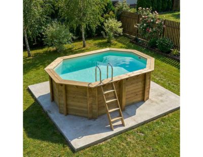 Piscine hors sol en bois NEMO 4.3 x 3 - H.1.31 m, sable, cadre en métal ...