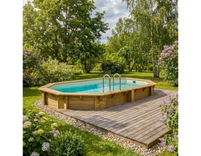 Piscine hors sol en bois NEMO 4.3 x 3 - H.1.31 m, sable, cadre en métal ...