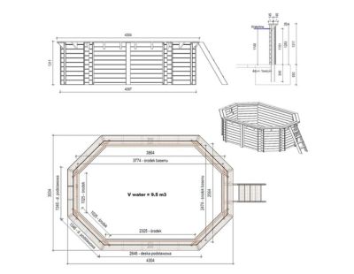 Piscine hors sol en bois NEMO 4.3 x 3 - H.1.31 m, sable, cadre en métal ...