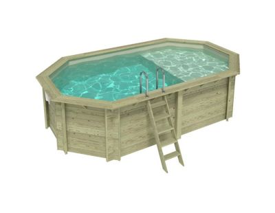 Piscine hors sol en bois NEMO 5.79 x 3.49 - H.1.45 m avec plage, sable ...