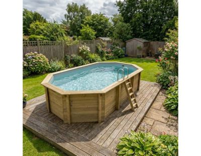 Piscine hors sol en bois NEMO 7.3 x 3.97 - H.1.45 m, gris clair ...