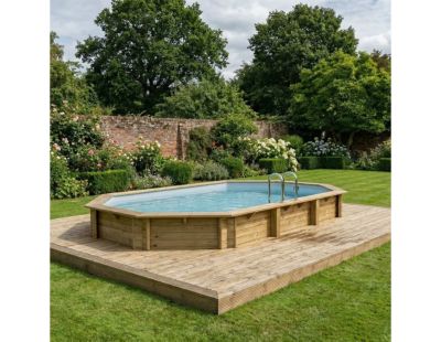 Piscine hors sol en bois NEMO 7.3 x 3.97 - H.1.45 m, gris clair ...