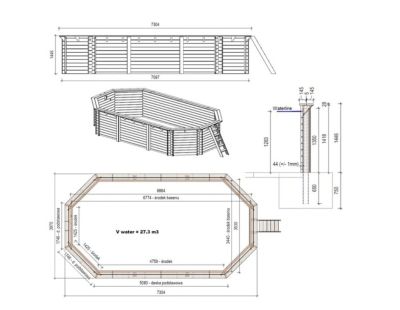Piscine hors sol en bois NEMO 7.3 x 3.97 - H.1.45 m, gris clair ...