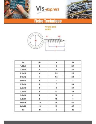 Piton Bois 3X16 Oeil 8 Acier zingué - 10 pièces