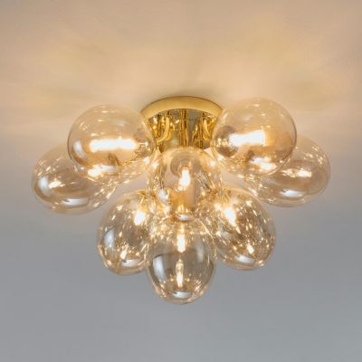 Plafonnier doré 10 globes en verre ambré - Angelo | Castorama