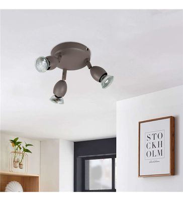 Plafonnier rond taupe 3 spots orientables Applique plafond halogene ...