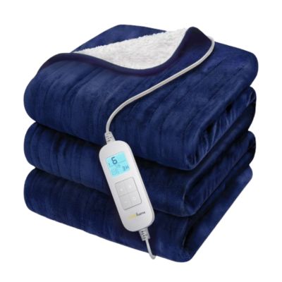 Plaid Chauffant Électrique Double En Polaire & Sherpa - Bleu Marine