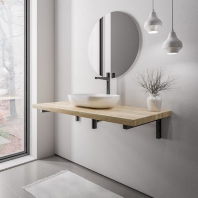 Plan de toilette sous vasque chêne massif 120x52x7cm (LxPxH) + Supports ...