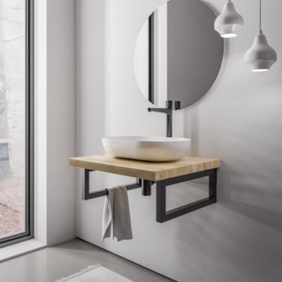 Plan de toilette sous vasque chêne massif 60x52x18cm (LxPxH) + 2 portes ...