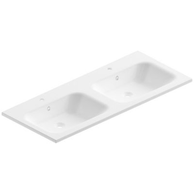 Plan double vasque blanc brillant en résine l.120 cm, Pura+