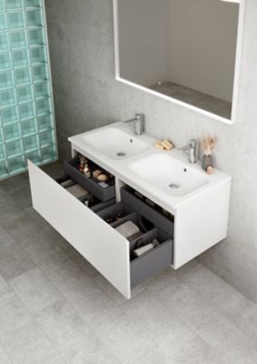 Plan double vasque en résine blanc brillant l.120 cm, Pura+