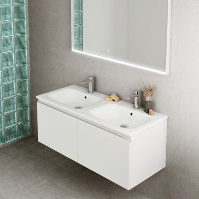 Plan double vasque en résine blanc brillant l.120 cm, Pura+