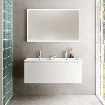 Plan double vasque en résine blanc brillant l.120 cm, Pura+
