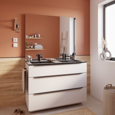 Plan double vasque noir mat en résine l.120 cm, Pamili