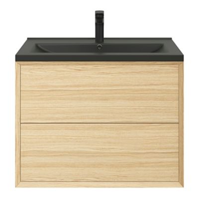 Plan vasque en céramique noir l.80 cm, GoodHome Nira
