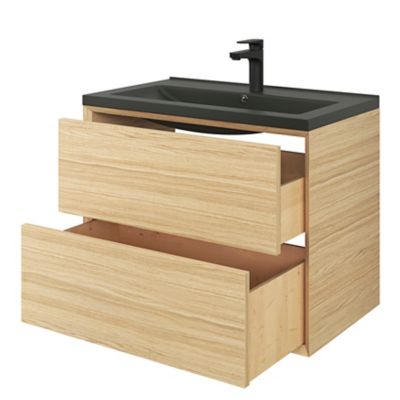 Plan vasque en céramique noir l.80 cm, GoodHome Nira