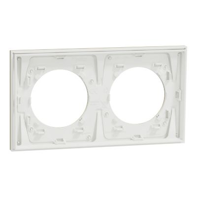 Plaque de finition 2 postes, effet laiton support blanc, Odace Métal