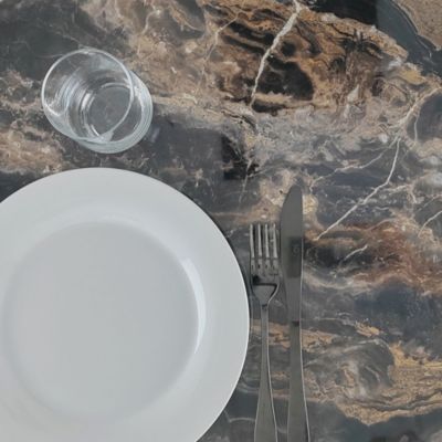 Plateau 140x70 decor marbre capuccino chants laiton - Restootab