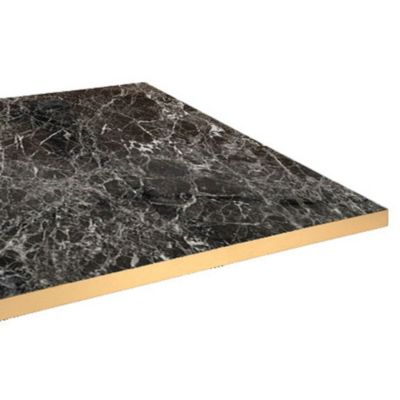 Plateau 70x70 decor marbre noir brillant chants laiton - Restootab