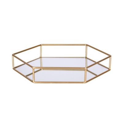 Plateau en Métal Polygone - Doré et Miroir