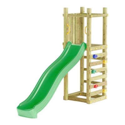 Plateforme de jeux en bois Funny Toboggan + mur d'escalade