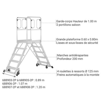 Plateforme mobile 2x5 marches - Hauteur max. de travail 3.21m - 688905