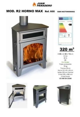 Poêle à bois d'angle Juan Panadero R2, Four max. 11 kW / Haute ...