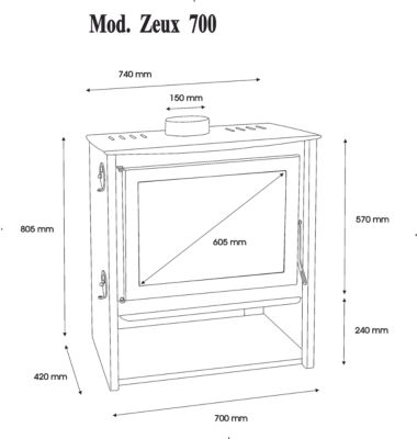 Poêle à bois modèle Zeux 700 - 11 kw