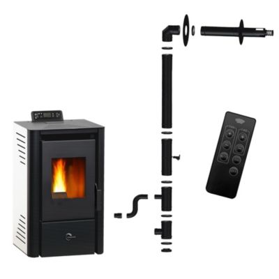 Poêle à granulés étanche Anita 9,4 kW Blanc Sannover + Kit d'installation