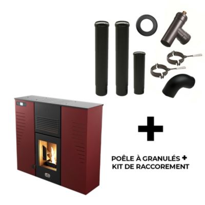 Poêle à granulés étanche Slim Astral 12 kW Bordeaux Sannover + Kit d ...