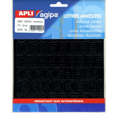 Pochette de 184 lettres - en PVC - couleur noir - autocollant - hauteur ...