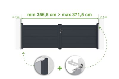 Portail battant ajustable en largeur 3,5m EIGER H.115cm alu gris