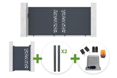 Portail coulissant 3,5m SUNNY H.160cmgris + Portillon 1m SUNNY H.160cm ...