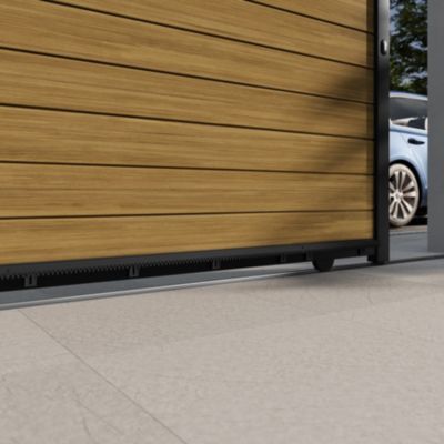 Portail coulissant aluminium Neva Klikstrom + motorisation Somfy l.360 x H.168 cm effet bois