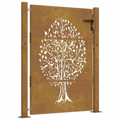 Portail de jardin 100x125 cm en acier Corten avec motif arbre vidaXL