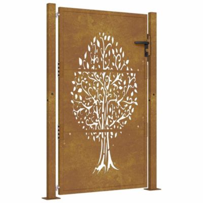 Portail de jardin 100x150 cm en acier Corten avec motif arbre vidaXL