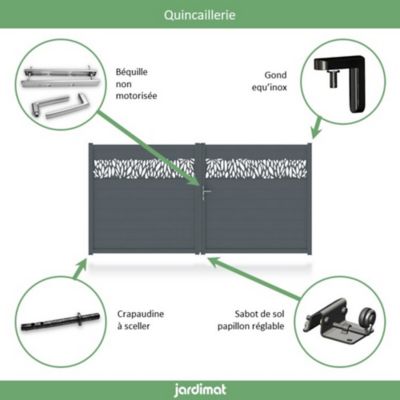 Portail Jardimat aluminium Neva 2 gris 7021 - 300 x h.180 cm | Castorama