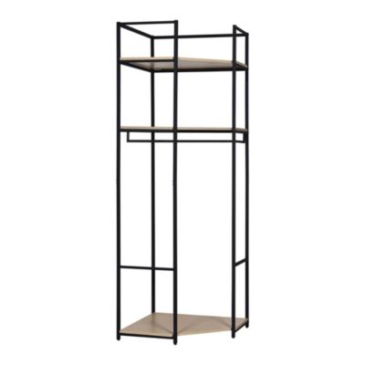Portant à vêtements d'angle en bois et métal noir 3 étagères et 1 ...