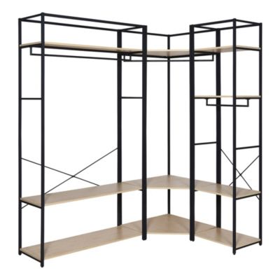 Portant à vêtements d'angle modulable en bois et métal noir 4 étagères ...