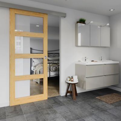 Porte coulissante Connemara pin vitrée H.204 x l.83 cm