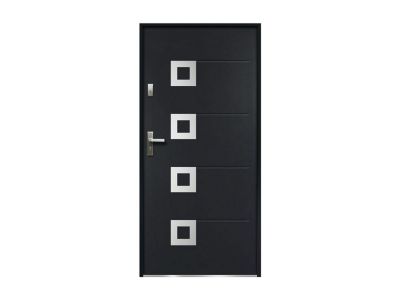 Porte d'entrée en acier avec inox H207 x L100 cm anthracite - épaisseur ...
