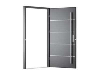 Porte d'entrée en acier pleine et inox H207 x L100 cm anthracite ...