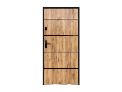 Porte d'entrée en acier pleine et inox H207 x L100 cm effet chêne ...