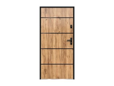 Porte d'entrée en acier pleine et inox H207 x L100 cm effet chêne ...