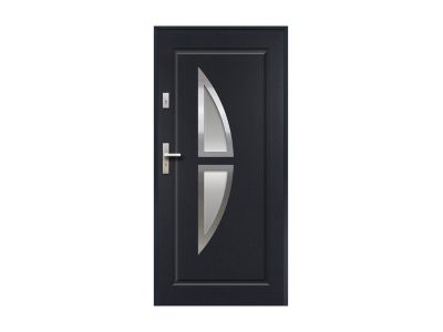 Porte d'entrée en acier vitrée avec inox H207 x L100 cm anthracite ...