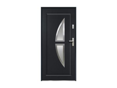 Porte d'entrée en acier vitrée avec inox H207 x L100 cm anthracite ...