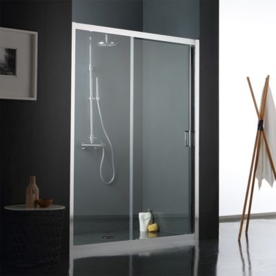 Porte fixe avec porte coulissante réversible pour douche encastrée 130 ...