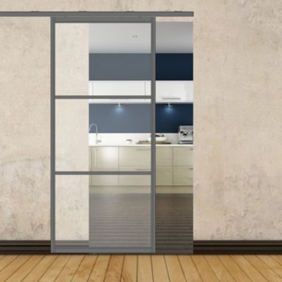 Porte simple coulissante gauche H 2088 x L 967 mm - 3 verres ...